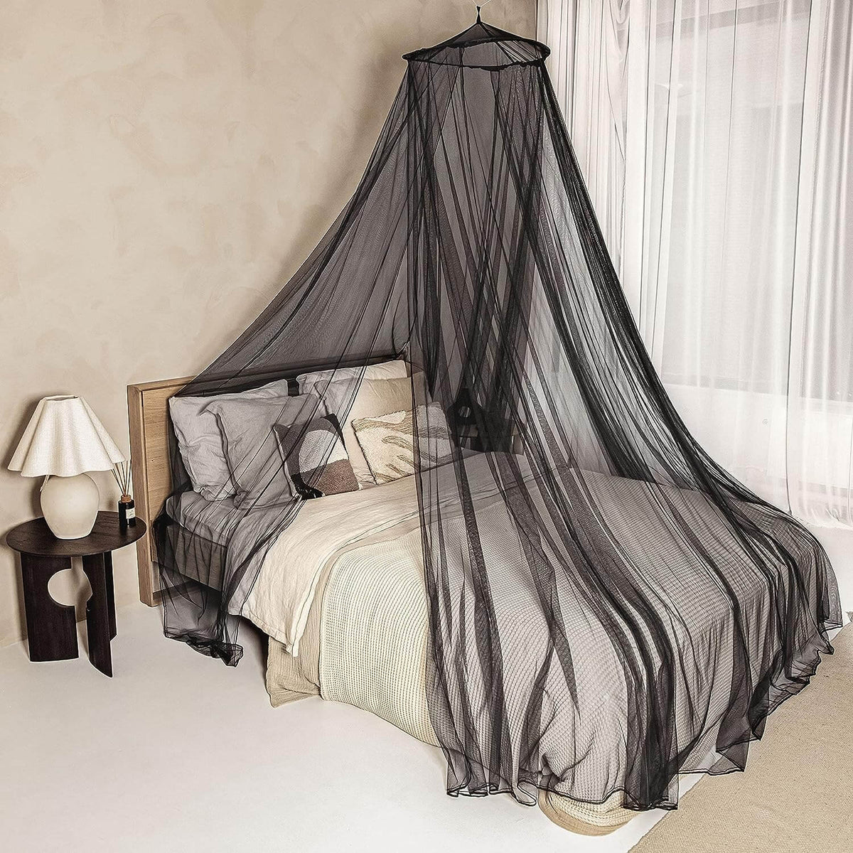 Black Mosquito Net for Beds - Luxurious Canopy with Two Openings ...