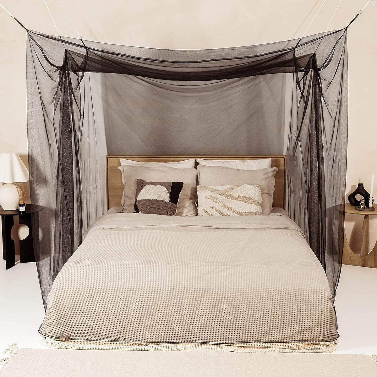Square Black Mosquito Net for Single&King-Size Bed – 2 Side Openings ...