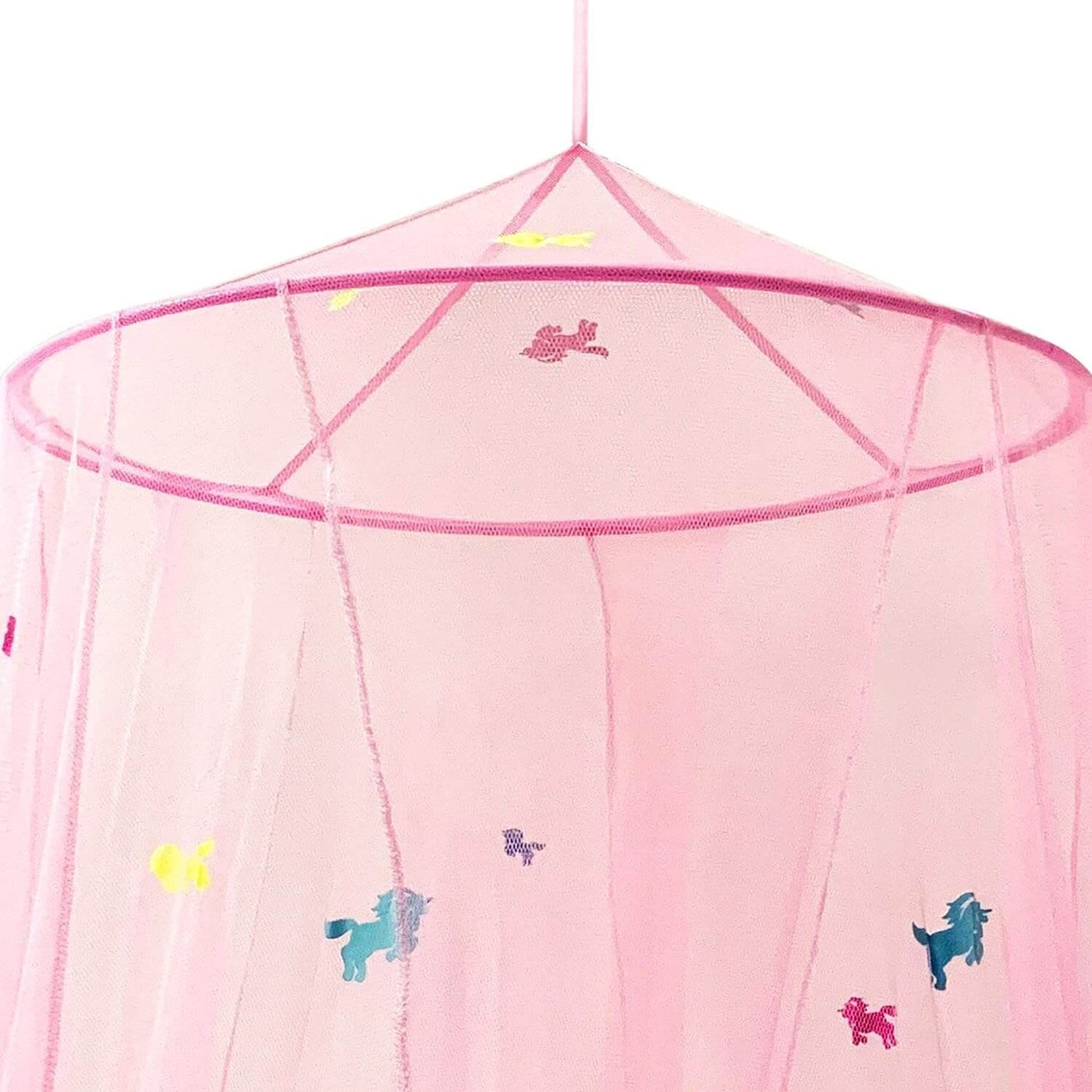 Children's Pink Bed Canopy with Glow In The Dark Unicorns — bedcanopystore