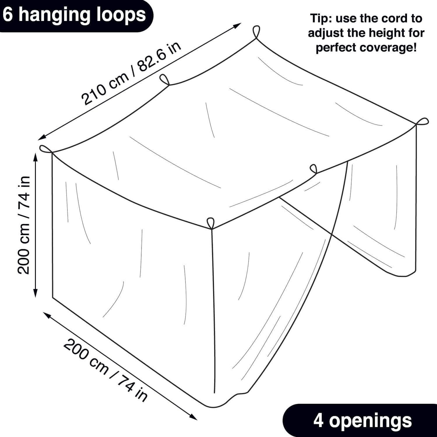 Square Black Mosquito Net for Single&King-Size Bed – 4 Side Openings ...