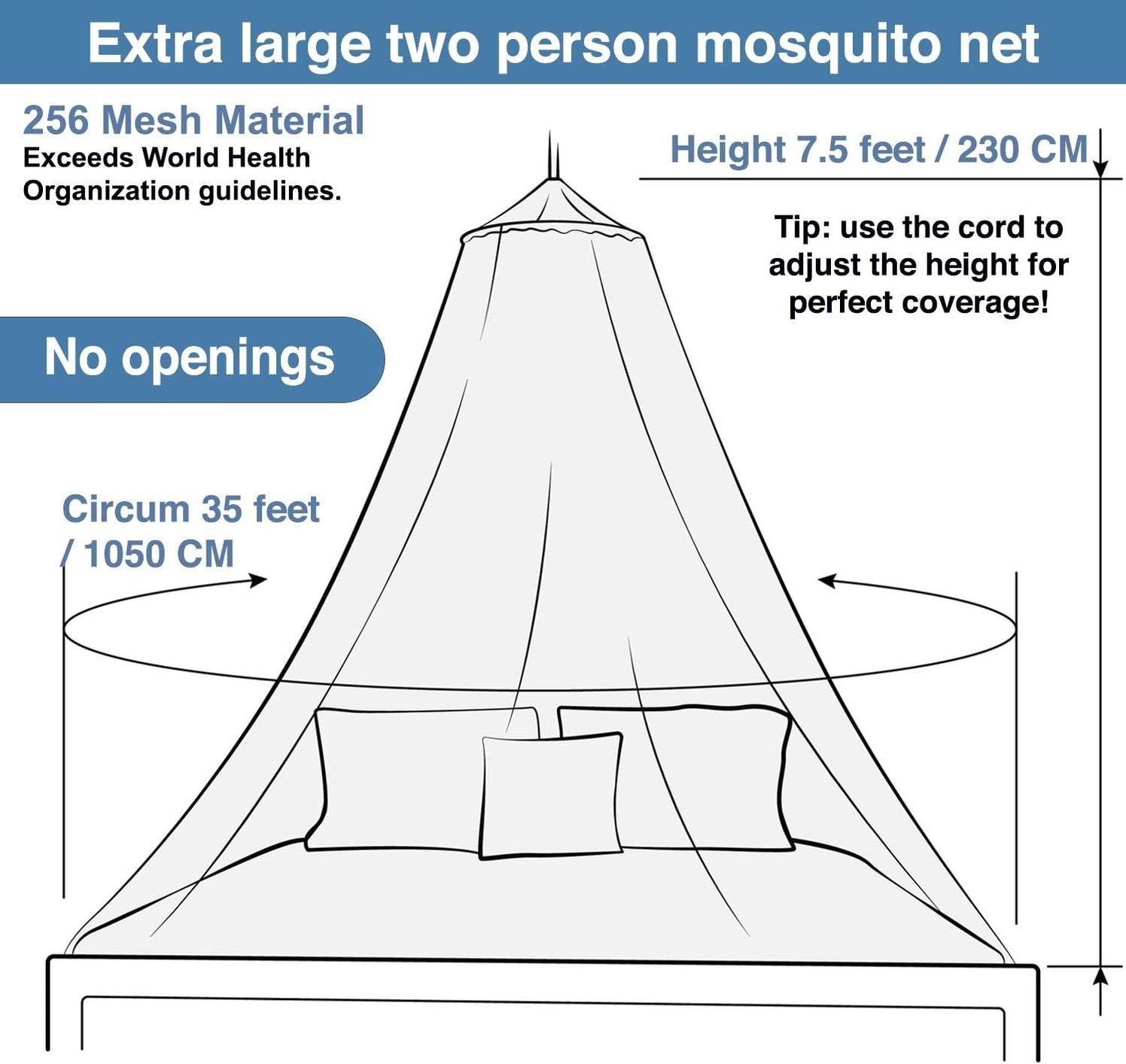 XL Mosquito Net for Beds Canopy Bed Curtains, Traveling Net ...